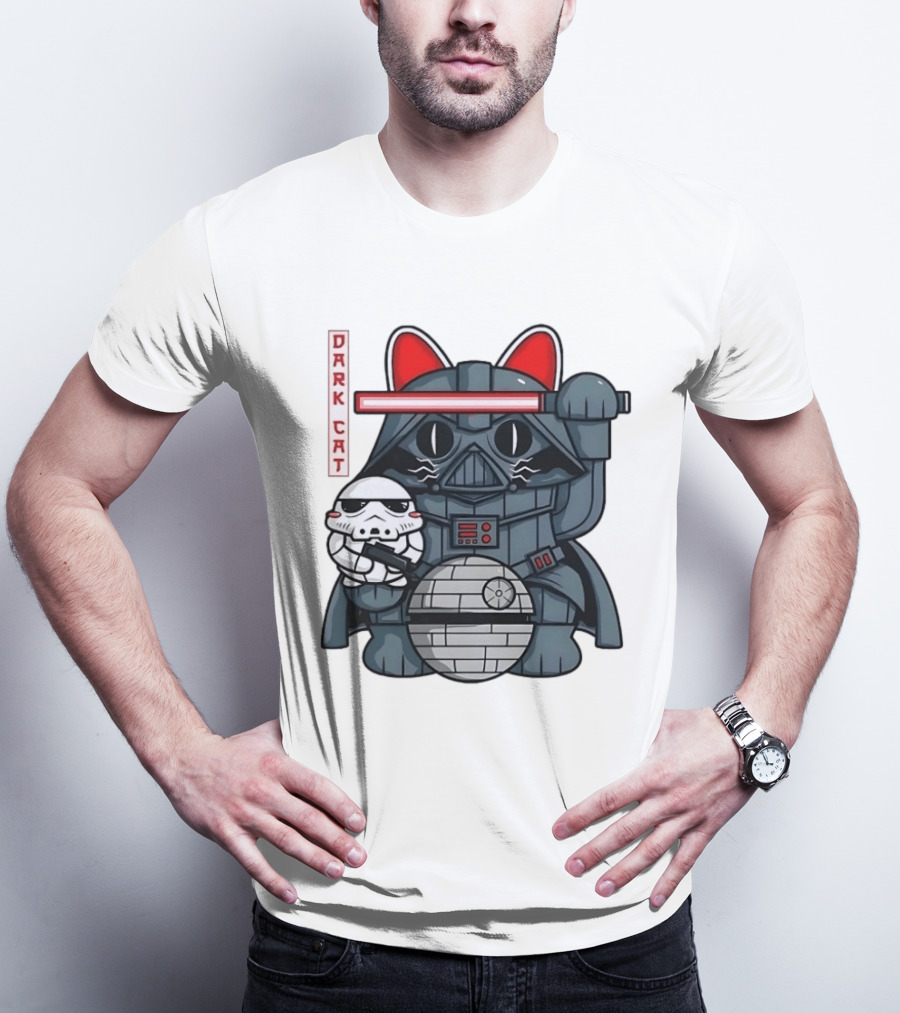 Dark Cat Vader Star Wars Cat Holding Stormtrooper Helmet T-Shirt