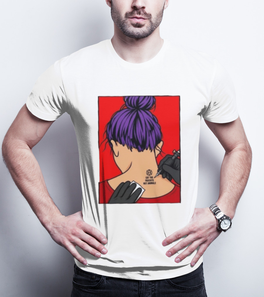 Eat The Fascists Not Animals Tattoo Anarchist Purple Hair Red T-Shirt