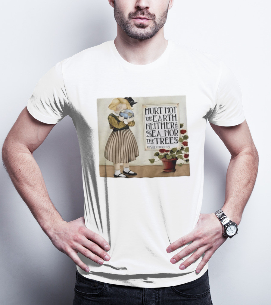 Hurt Not The Earth Revelation 7:3 Vintage Girl Holding Globe Environmental Protection T-Shirt