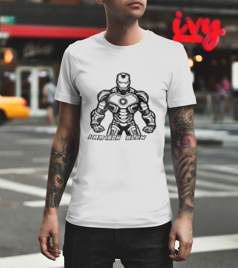 I Am Iron Alex Armored Superhero Clenched Fists Line T-Shirt