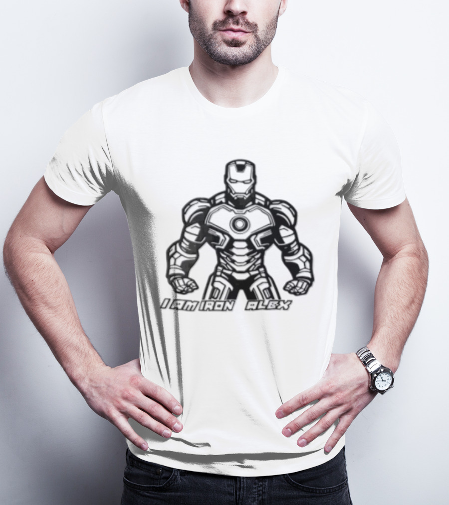 I Am Iron Alex Armored Superhero Clenched Fists Line T-Shirt