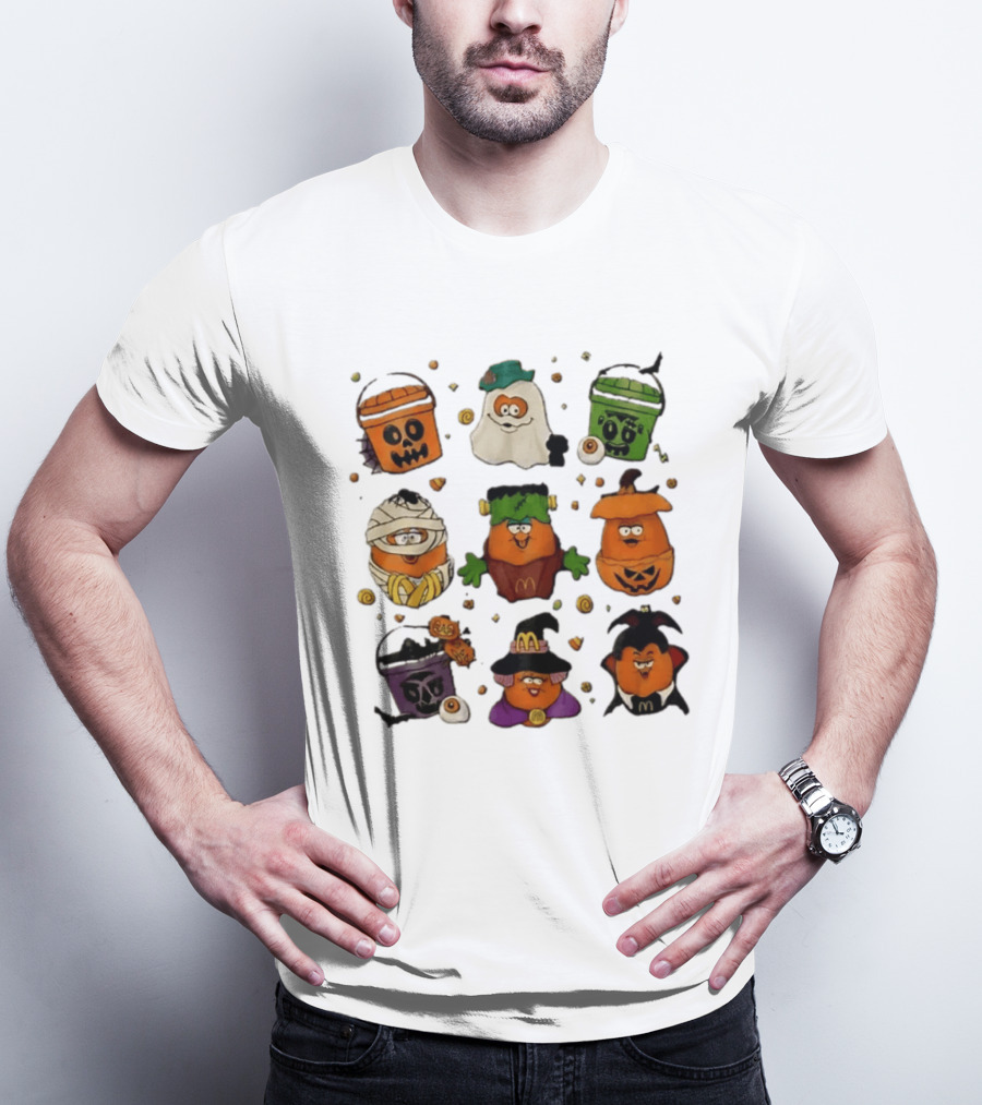 McDonalds Halloween McNugget Buddies Characters Pumpkin Witch Dracula Mummy Ghost Frankenstein T-Shirt