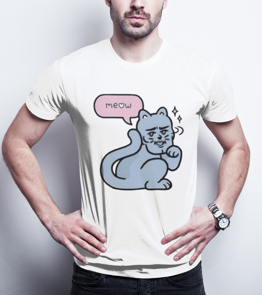 Meow Meme Cat With Human Face And Sparkles T-Shirt