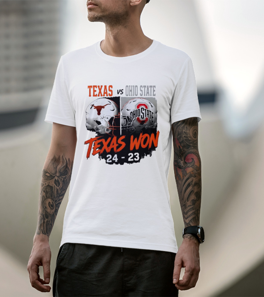 Texas Vs Ohio State 2026 Texas Won 24 23 Helmet Matchup T-Shirt