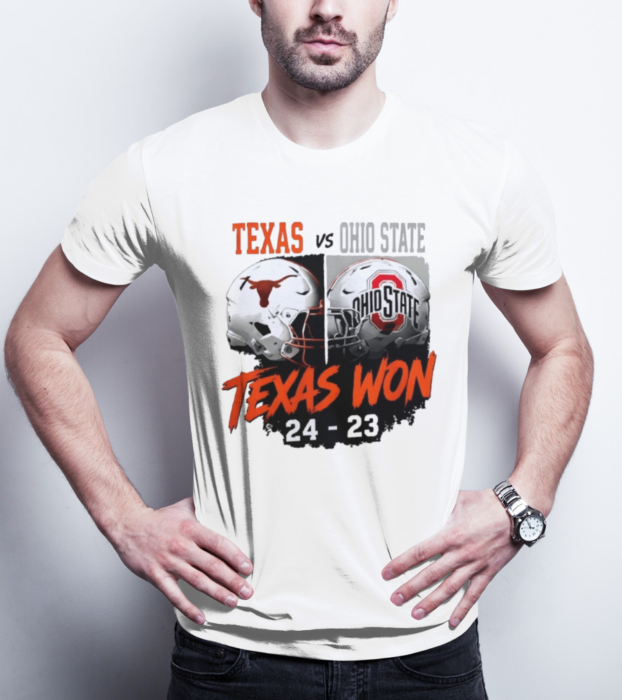 Texas Vs Ohio State 2026 Texas Won 24 23 Helmet Matchup T-Shirt