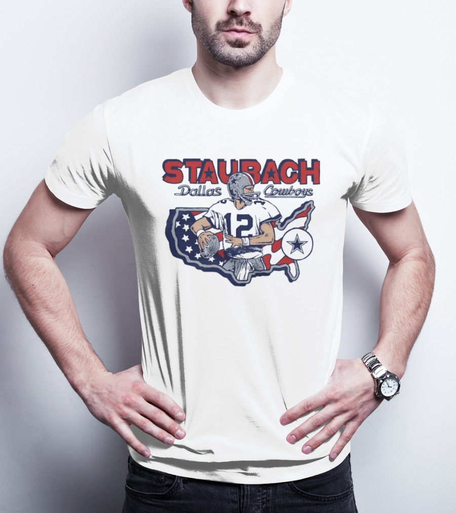 Staubach Dallas Cowboys 12 USA Map Star Helmet Football T-Shirt