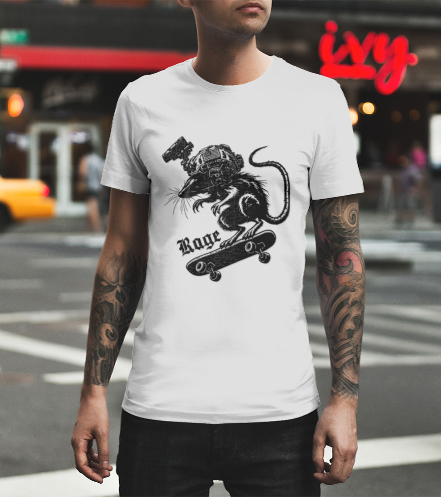 Skater Rat Tactical Helmet Night Vision Rage Skateboarding Adventure T-Shirt