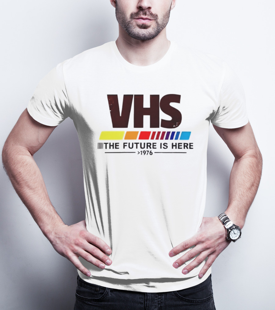 VHS The Future Is Here 1976 Retro Color Stripes T-Shirt