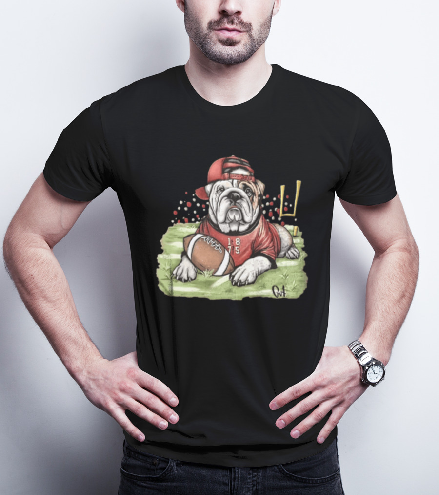 Georgia Bulldogs Football 1875 Bulldog With Cap And Football T-Shirt