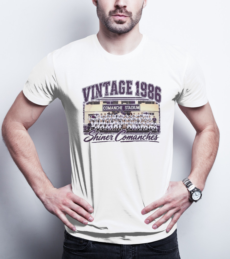 Vintage 1986 Shiner Comanches Comanche Stadium Football Champs T-Shirt