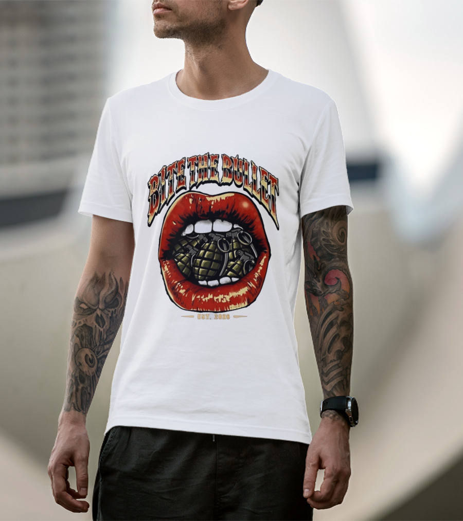 Bite The Bullet Grenade Lips Est 2026 Edgy T-Shirt