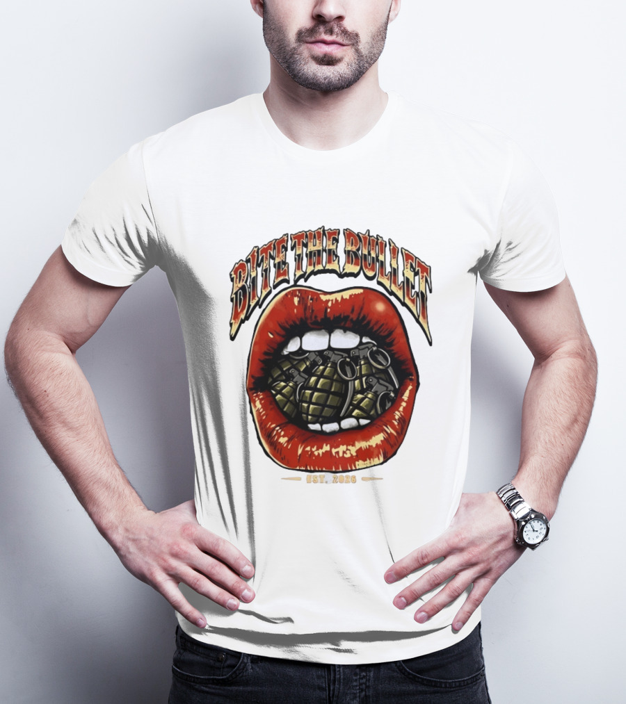 Bite The Bullet Grenade Lips Est 2026 Edgy T-Shirt