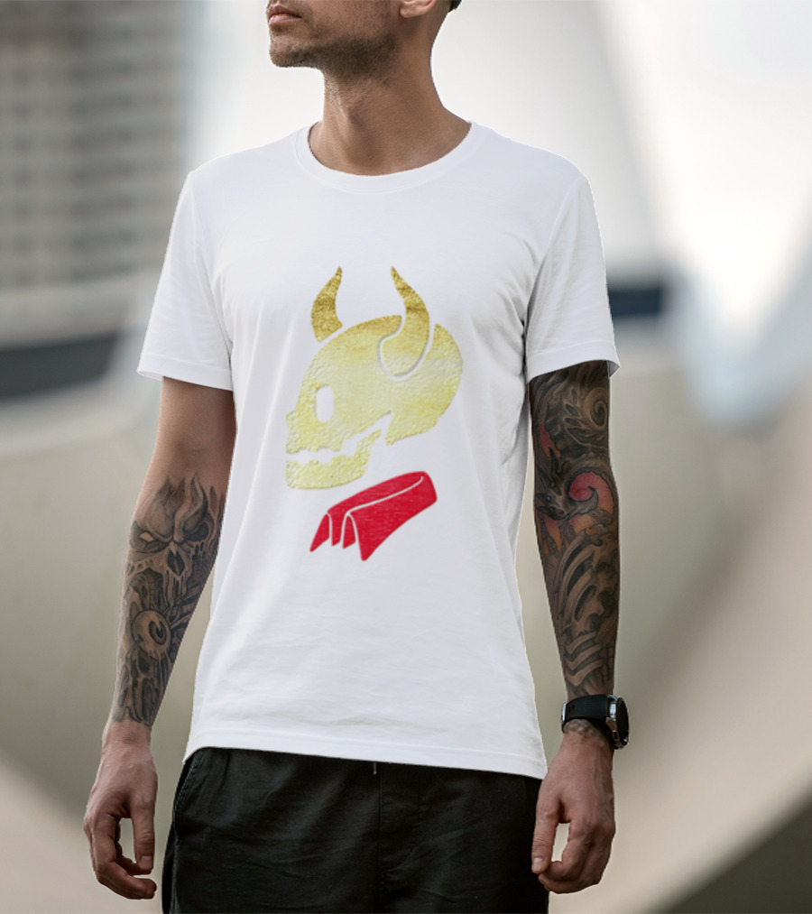 Devil Horn Skull Red Collar Gold Glitter T-Shirt