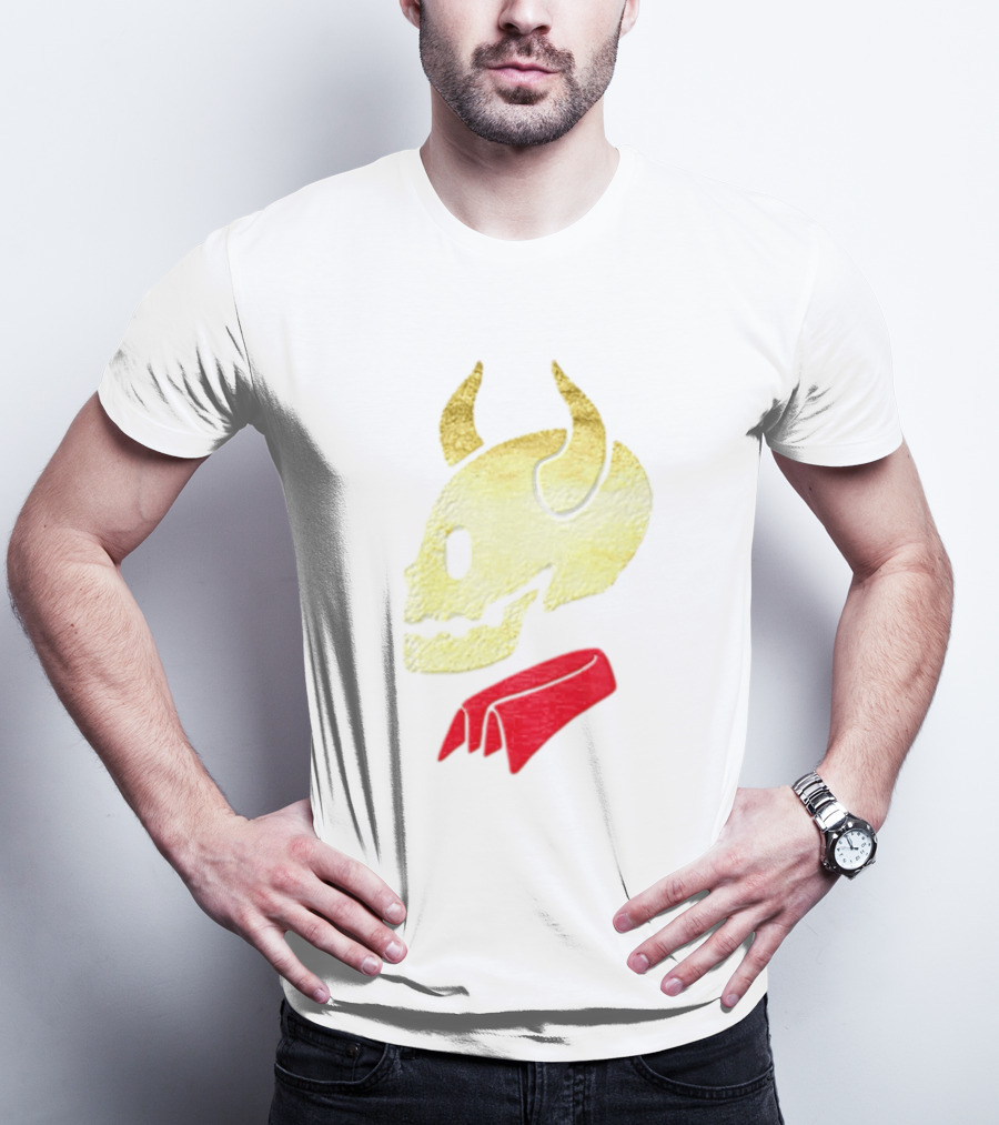 Devil Horn Skull Red Collar Gold Glitter T-Shirt