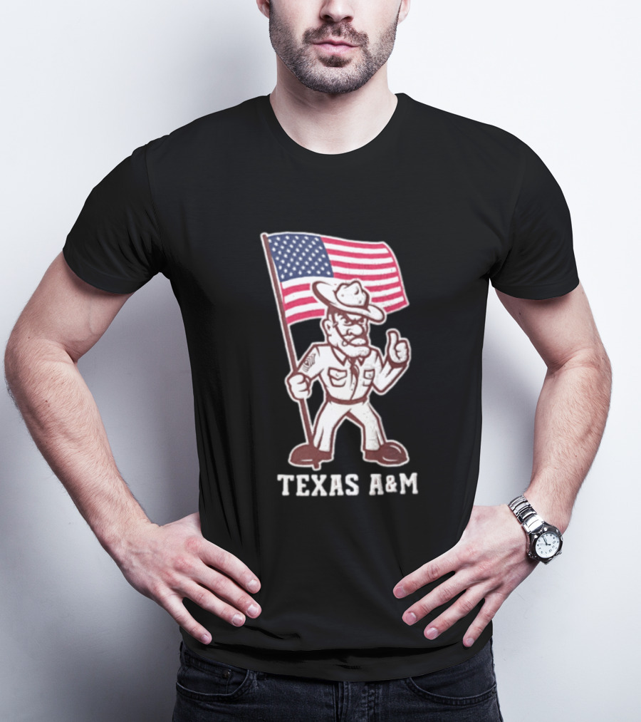 Texas A&M Drill Sergeant With American Flag Reveille T-Shirt