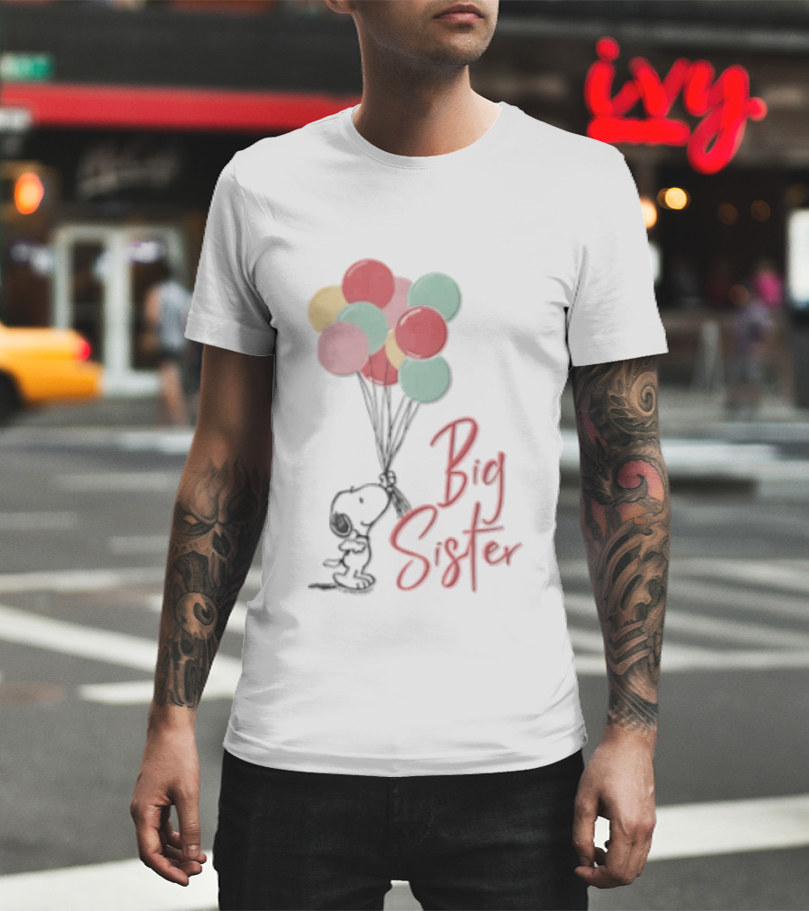 Peanuts Snoopy Big Sister Pastel Balloons Cartoon Dog T-Shirt