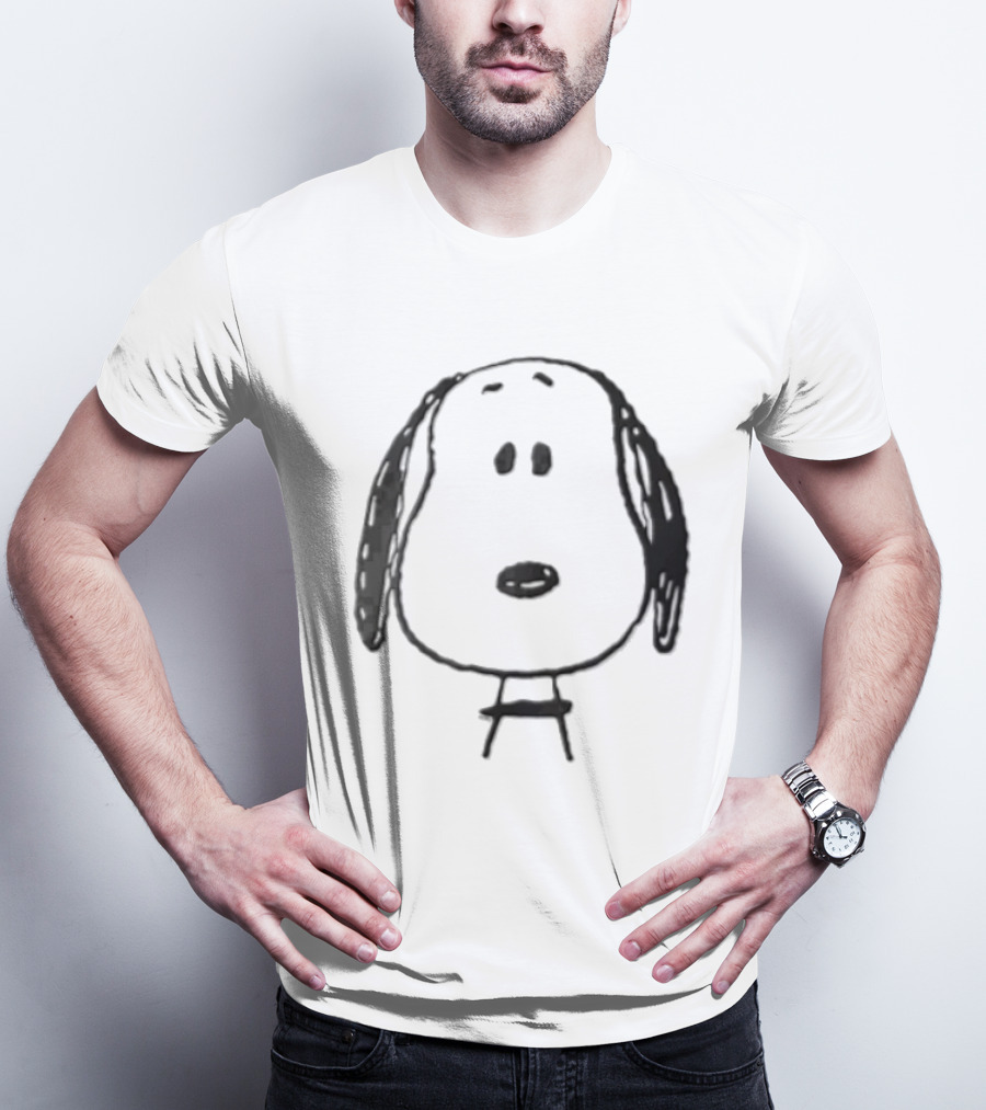 Peanuts Snoopy Dog Head Front Facing Black Line Cartoon Drawing T-Shirt
