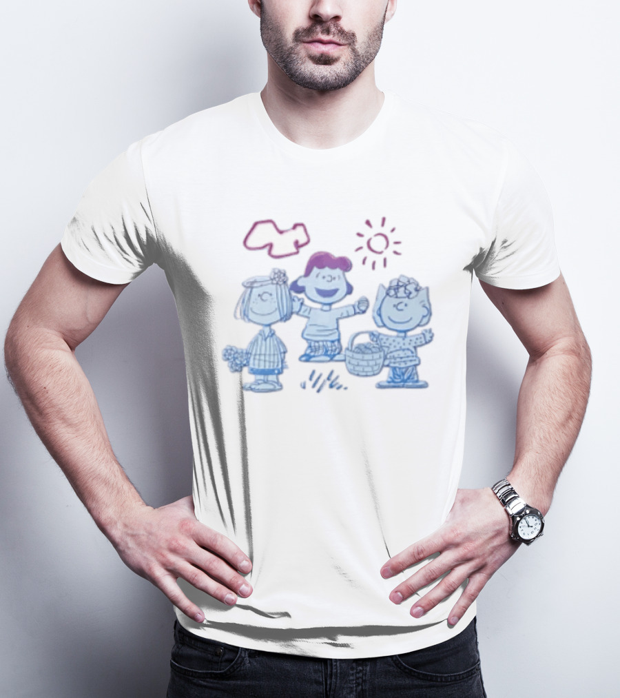 Peanuts Worldwide Easter Basket Line Cartoon Characters Sun And Clouds T-Shirt