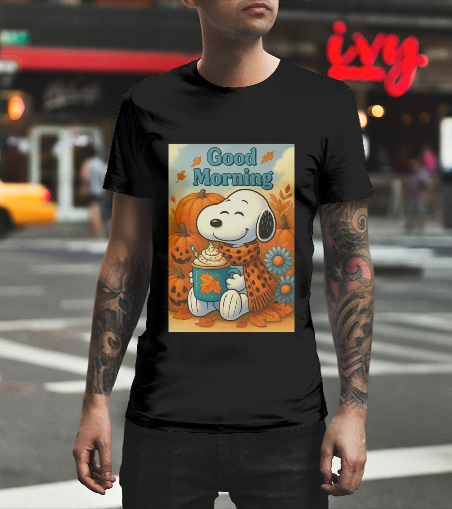 Snoopy Good Morning Autumn Pumpkin Latte Halloween T-Shirt