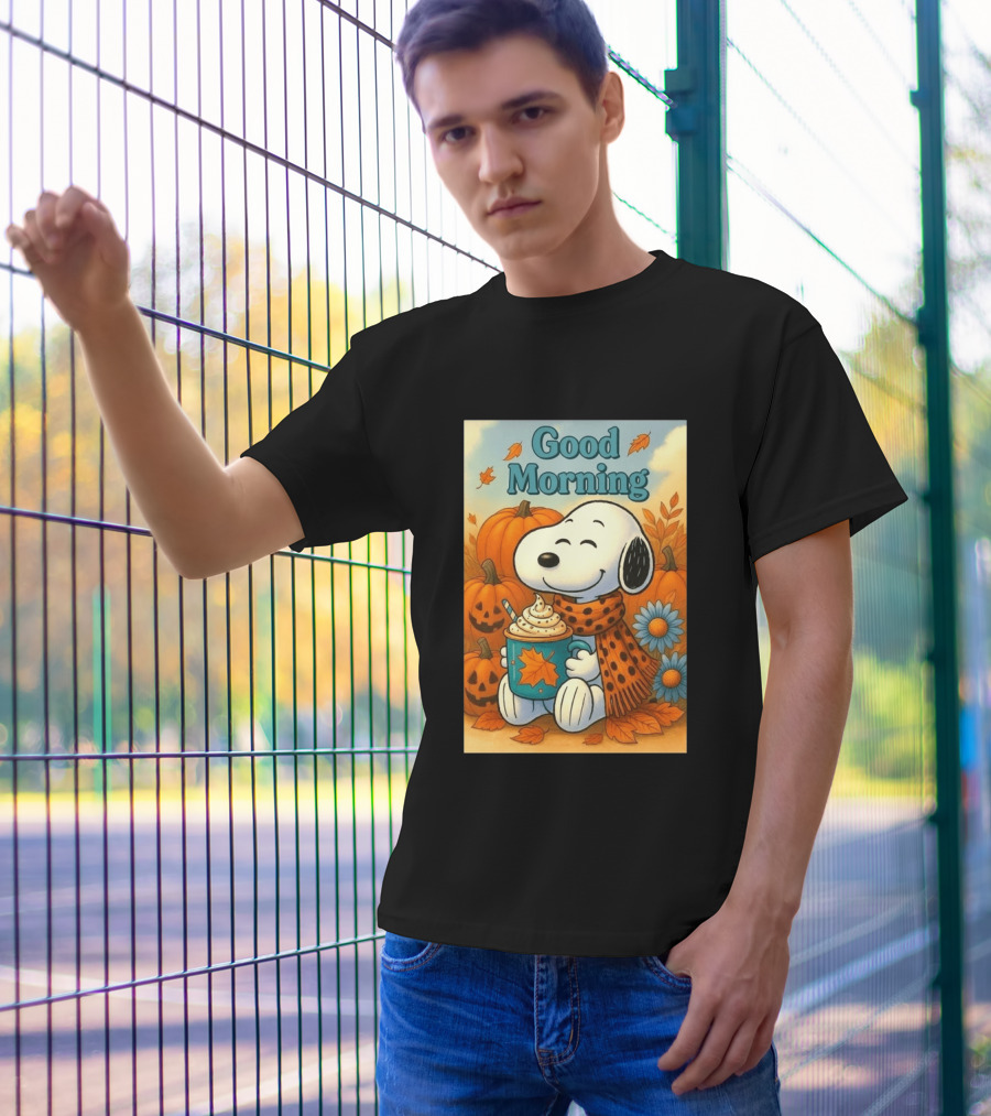 Snoopy Good Morning Autumn Pumpkin Latte Halloween T-Shirt