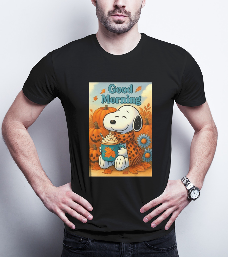 Snoopy Good Morning Autumn Pumpkin Latte Halloween T-Shirt