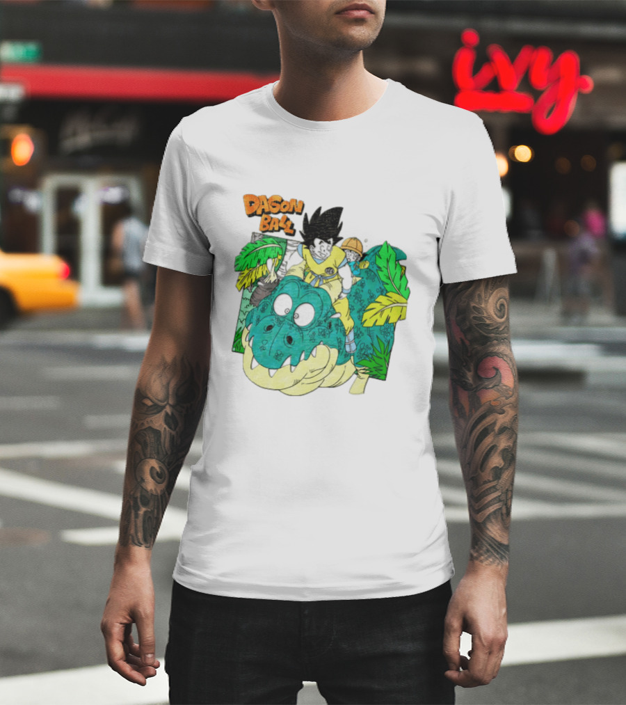 Goku Gohan Riding Dinosaur Dragon Ball Adventure Scene T-Shirt