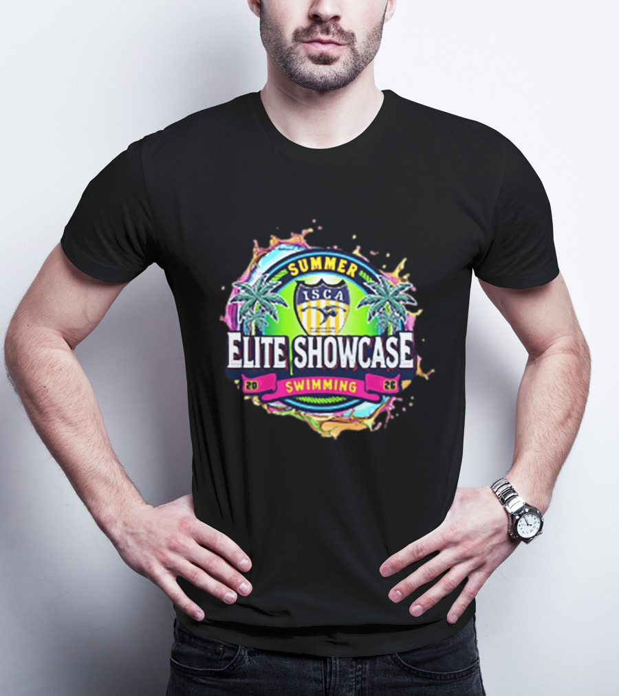 SUMMER ISCA Elite Showcase Swimming 2026 Event With Palm Trees And Splash T-Shirt
