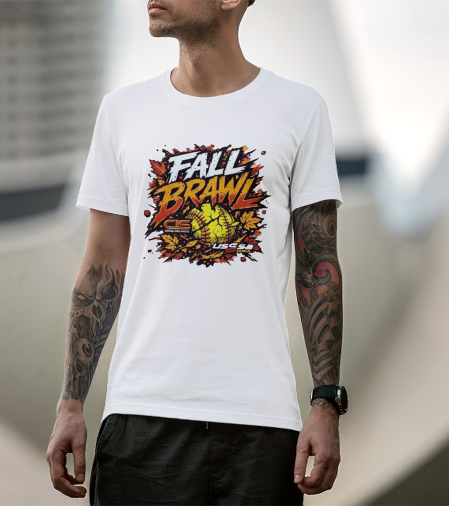 USSSA Fall Brawl Central Iowa Sports Tournament 2026 With Autumn Leaves And Softball T-Shirt