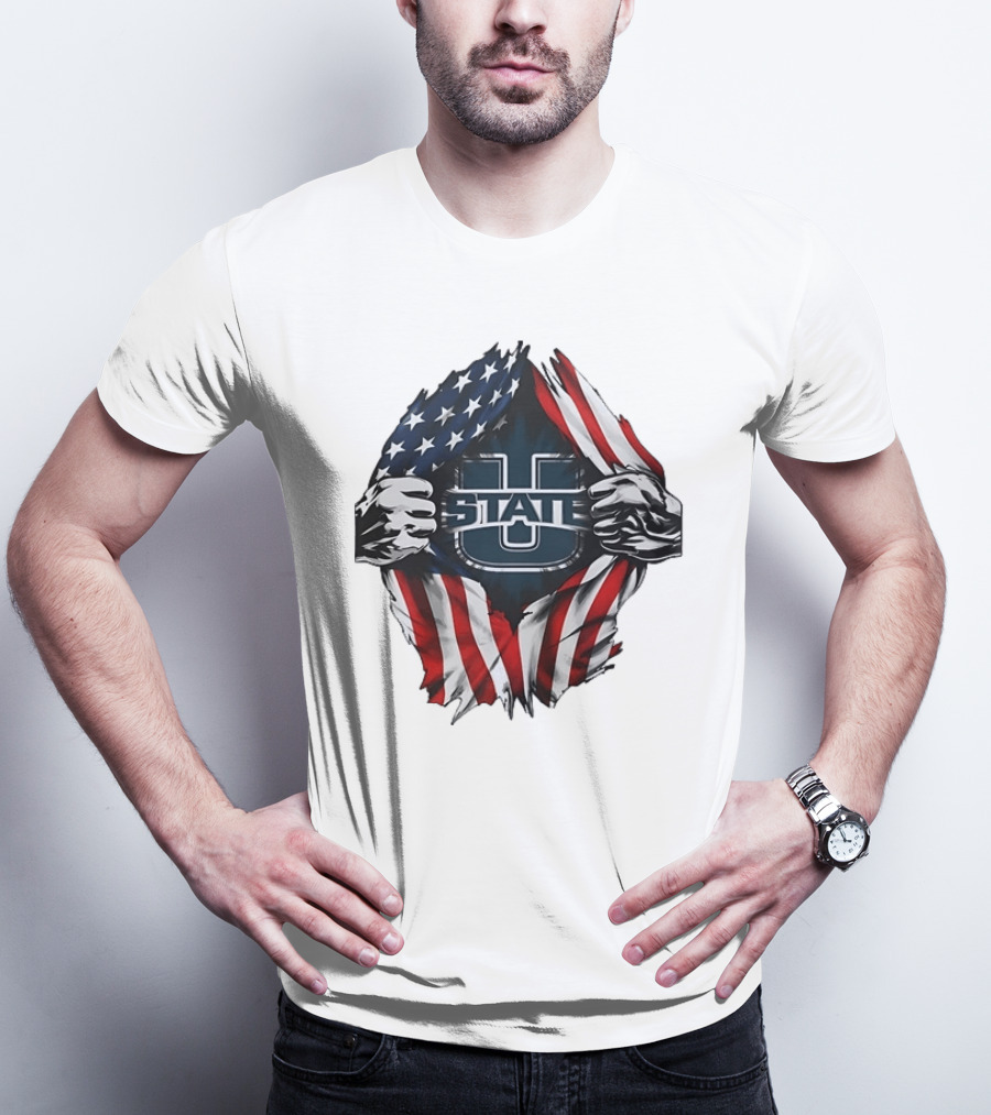 Utah State University American Flag Ripped U State T-Shirt
