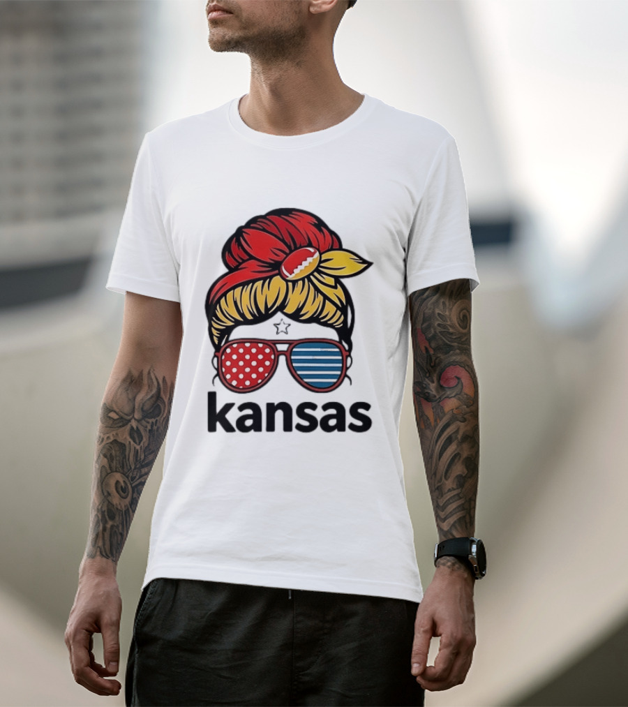 Kansas City Chiefs Royals Football Game Day Messy Bun Girl T-Shirt