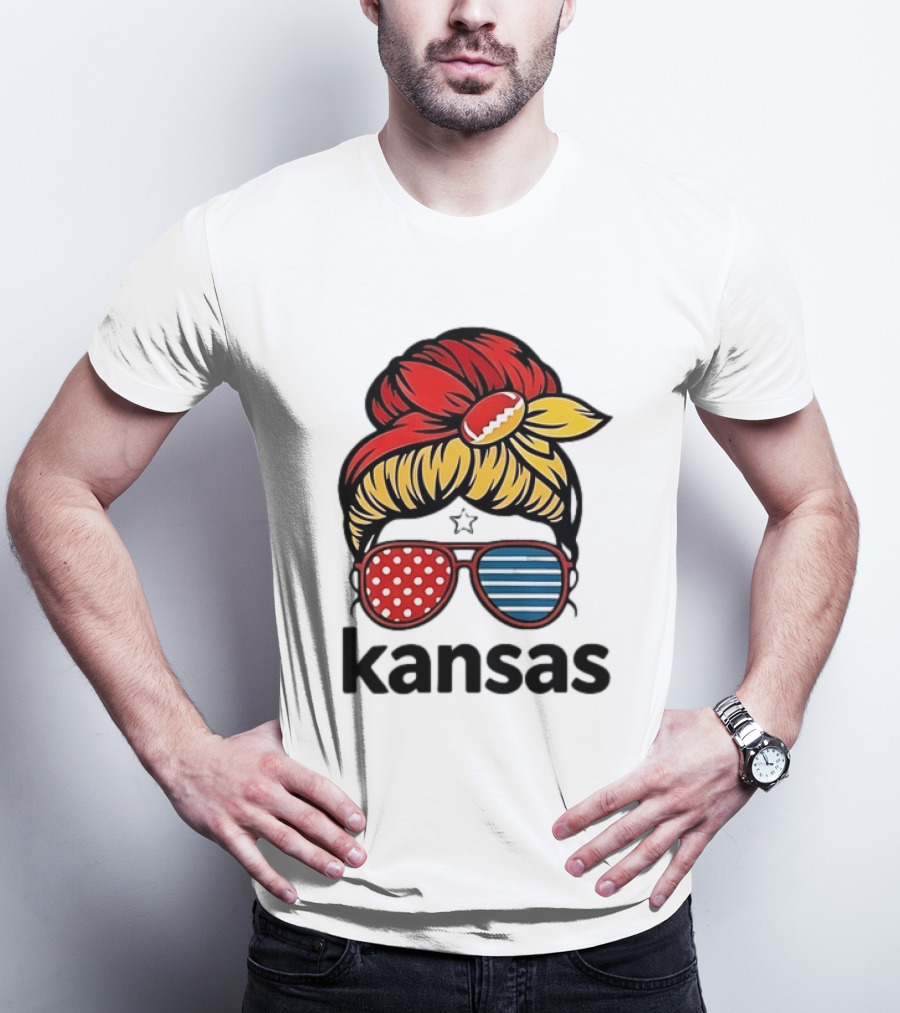 Kansas City Chiefs Royals Football Game Day Messy Bun Girl T-Shirt