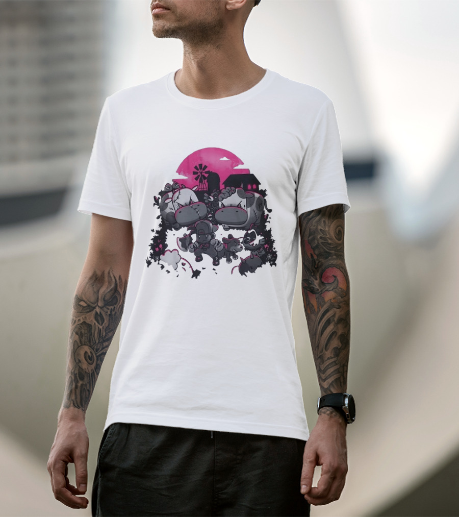 Zombie Farm Undead Creepy Cows Horror Scene T-Shirt