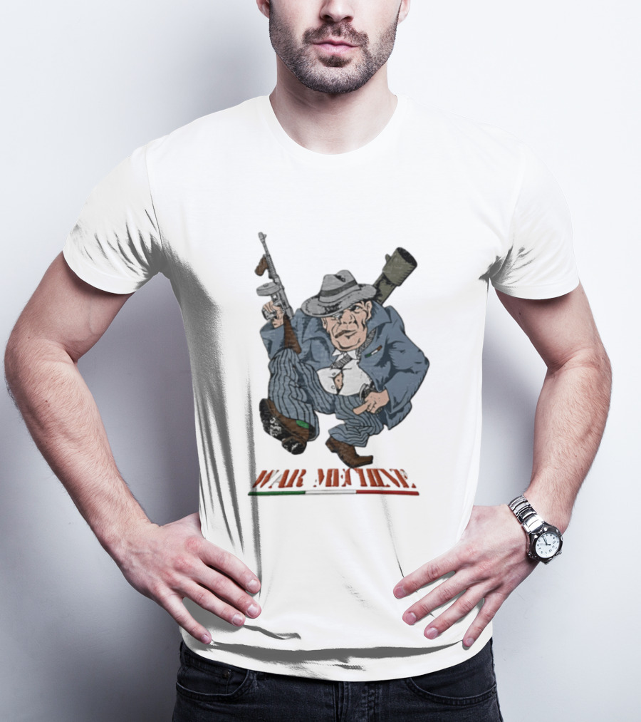 Mafioso Cartoon War Machine Italy Flag Mobster Character With Guns T-Shirt