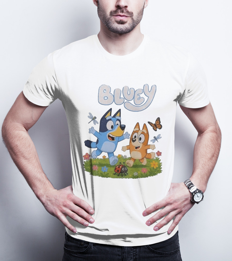 Bluey And Friends Playing With Bugs And Butterflies In The Meadow T-Shirt