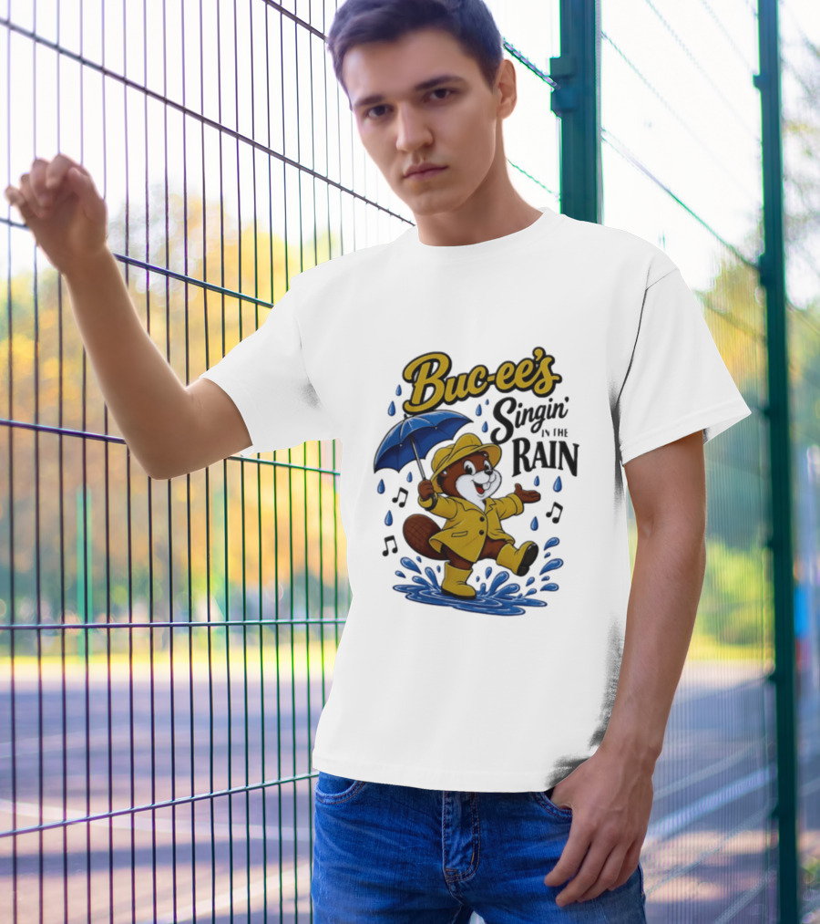 Buc Ee's Singin In The Rain Umbrella Beaver Cheerful Splash T-Shirt