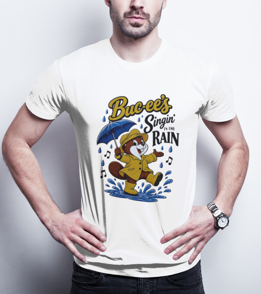 Buc Ee's Singin In The Rain Umbrella Beaver Cheerful Splash T-Shirt