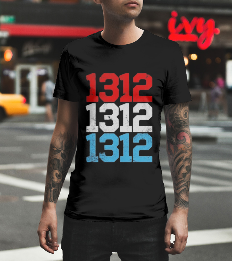 1312 ACAB Distressed Protest Red White Blue Stacked T-Shirt