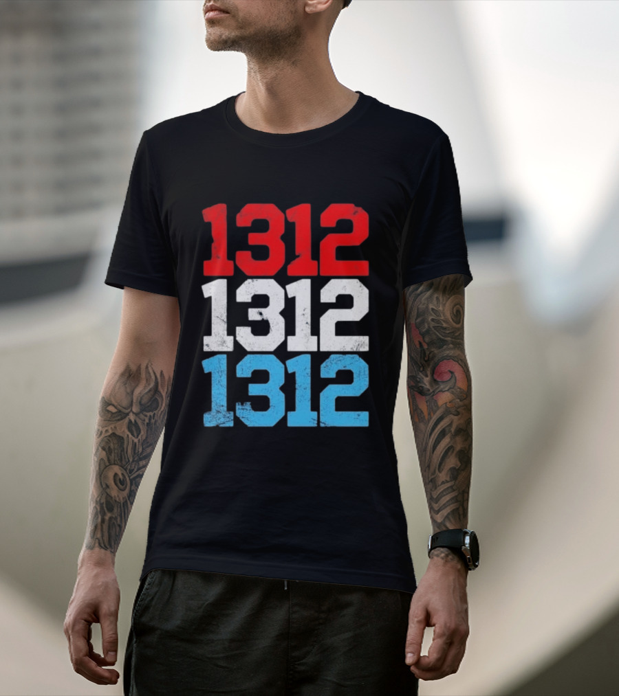 1312 ACAB Distressed Protest Red White Blue Stacked T-Shirt