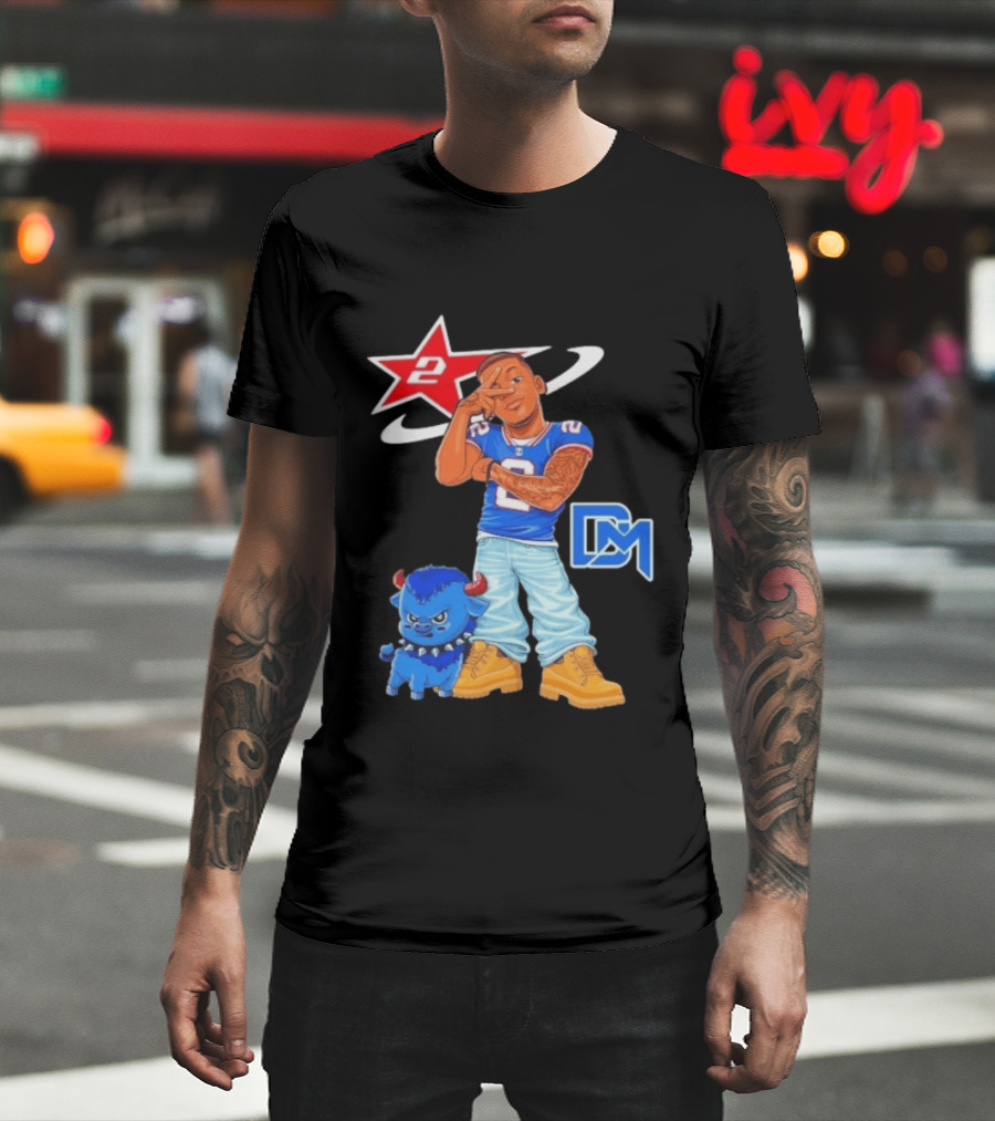 DJ Moore No 2 Buffalo Bills Cartoon Player With Buffalo And Red Star T-Shirt
