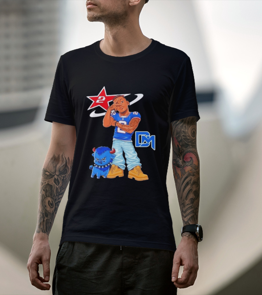 DJ Moore No 2 Buffalo Bills Cartoon Player With Buffalo And Red Star T-Shirt