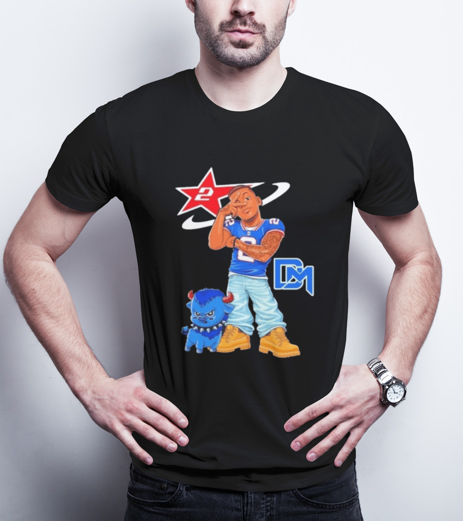 DJ Moore No 2 Buffalo Bills Cartoon Player With Buffalo And Red Star T-Shirt