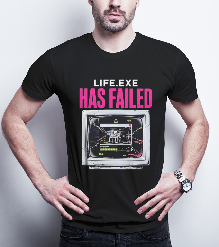 Lifeexe Has Failed System Error 404 Skeleton Computer Retro Monitor T-Shirt