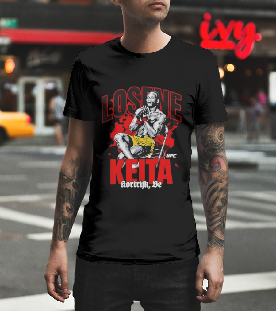 Losene Keita UFC Kortrijk Be MMA Fighter Pose In Bold Red And Yellow T-Shirt