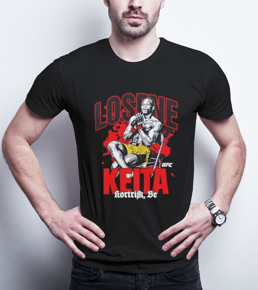 Losene Keita UFC Kortrijk Be MMA Fighter Pose In Bold Red And Yellow T-Shirt
