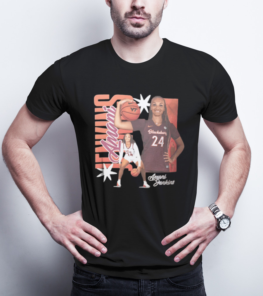 Amani Jenkins Blacksburg 24 VT Basketball Player Starburst T-Shirt