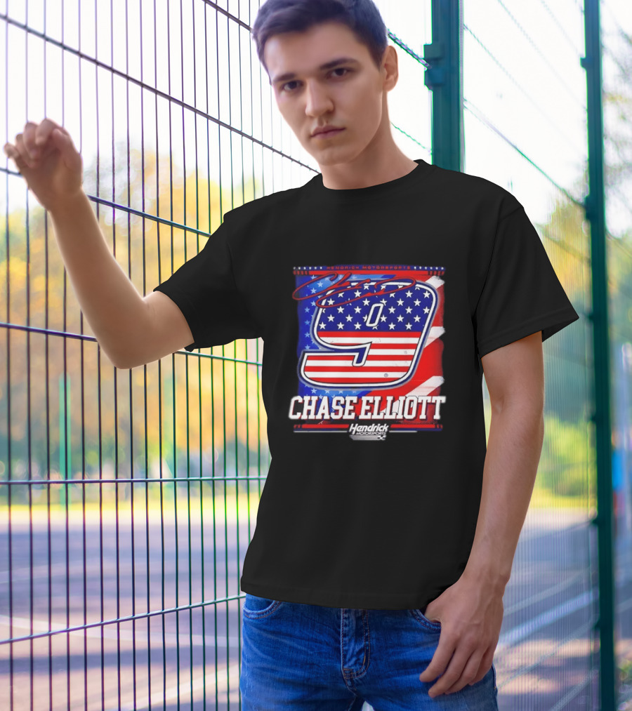 Chase Elliott 9 Hendrick Motorsports American Flag Racing T-Shirt