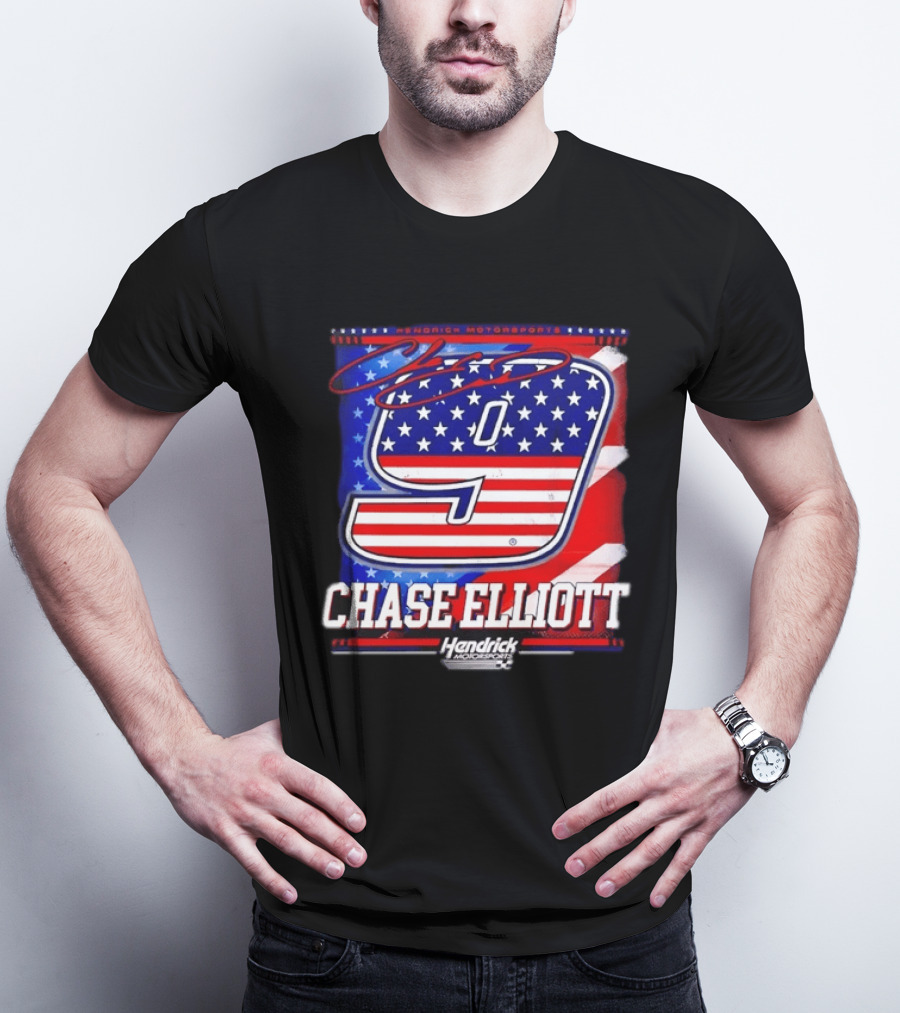 Chase Elliott 9 Hendrick Motorsports American Flag Racing T-Shirt