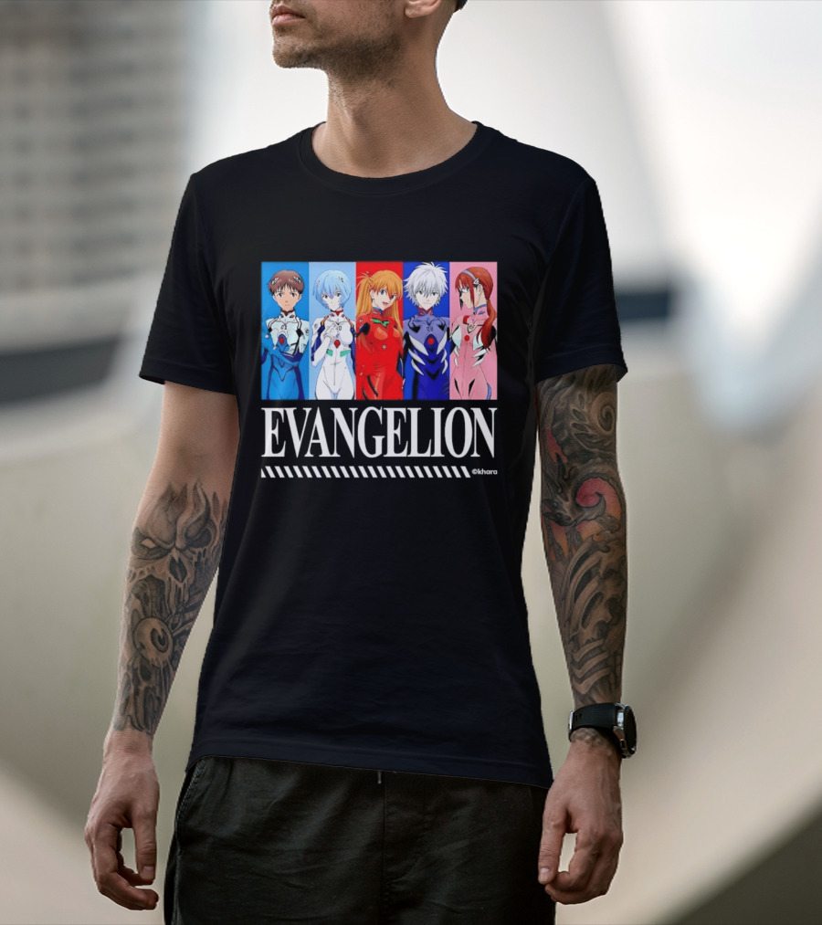 Evangelion Group Shinji Ikari Rei Asuka Kaworu Mari Characters Anime Series T-Shirt