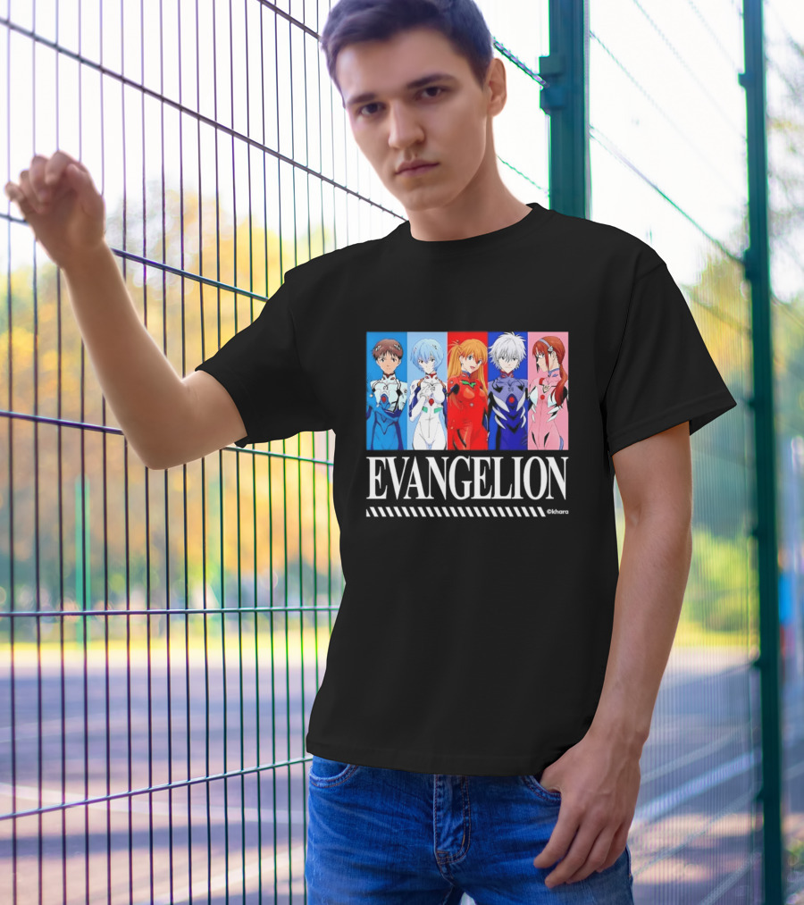Evangelion Group Shinji Ikari Rei Asuka Kaworu Mari Characters Anime Series T-Shirt