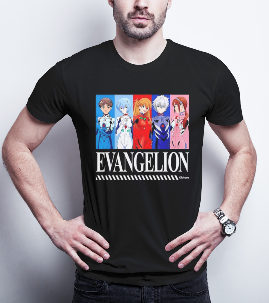 Evangelion Group Shinji Ikari Rei Asuka Kaworu Mari Characters Anime Series T-Shirt